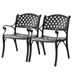 PATIO-IN Outdoor Dining Chairs Set of 2, Cast Aluminum Patio Chairs Set with Armrest, Bistro Chairs Outdoor for Garden, Porch, Backyard