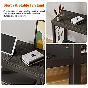 Furologee TV Stand for TVs up to 55 Inch, Entertainment Center with Open Storage Shelves, TV Media Console Table with Soundbar Shelf for Living Room, Bedroom, Black Oak