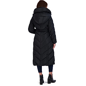 Steve Madden womens Long Chevron Maxi Puffer down alternative outerwear coats, Black, Medium US