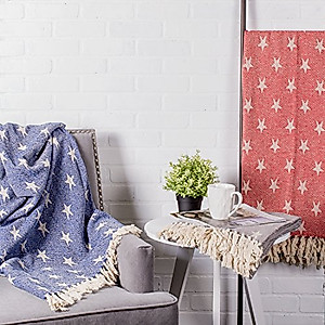 DII 4TH of July Patriotic Throw Blanket with Decorative Tassles, Use for Chair, Couch, Bed, Picnic, Camping, Beach, & Just Staying Cozy at Home (50 x 60), Star Nautical Blue