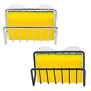 AFUNTA Sponge Holder for Kitchen Sink, 2 Pcs Stainless Steel Sponge Holder Soap Bar Holder with 4 Suction Cups, Kitchen Sink Organizer for Sponge, Soap, Scrubber