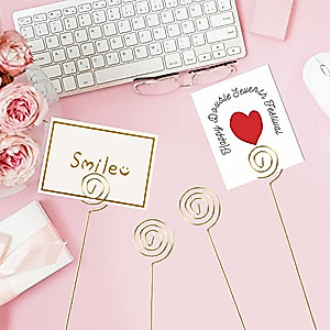 KIMOBER 30PCS Metal Floral Place Card Holder,13.4 Inch Golden Round Wire Flower Picks Photo Memo Clips Gift Card Holder for Flower Arrangements,Wedding and Birthday Party