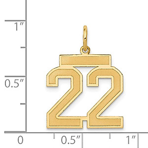 Solid 14k Yellow Gold Medium Number 22 Charm Brushed Matte Finish Pendant