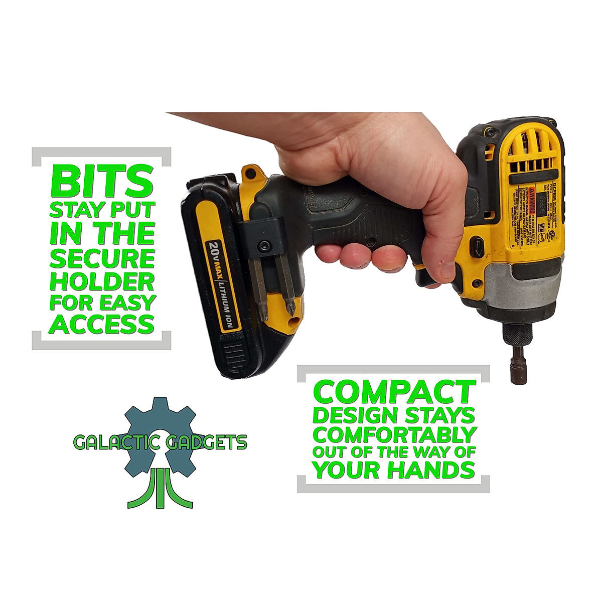 MAGNETIC Bit Holder for DEWALT 20V Drill or Craftsman V20 Drill - Side Mounted - Strong Magnets - Low Profile Design - Galactic Gadgets