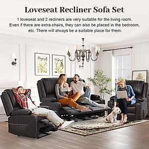 Yolsali Loveseat Recliner Sofa Set with 2-Tier Cushion, 2+1+1 Pieces in Living Room, 2 Seater Reclining Loveseat Leather with Removable Console, 2 Oversize Recliner Chair Sofa Seat