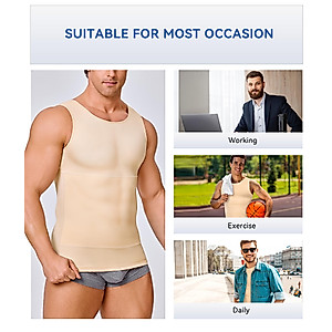 Eleady Mens Slimming Body Shaper Vest Compression Shirt Abs Abdomen Shapewear Workout Tank Top Undershirt (Small, Beige Tops)