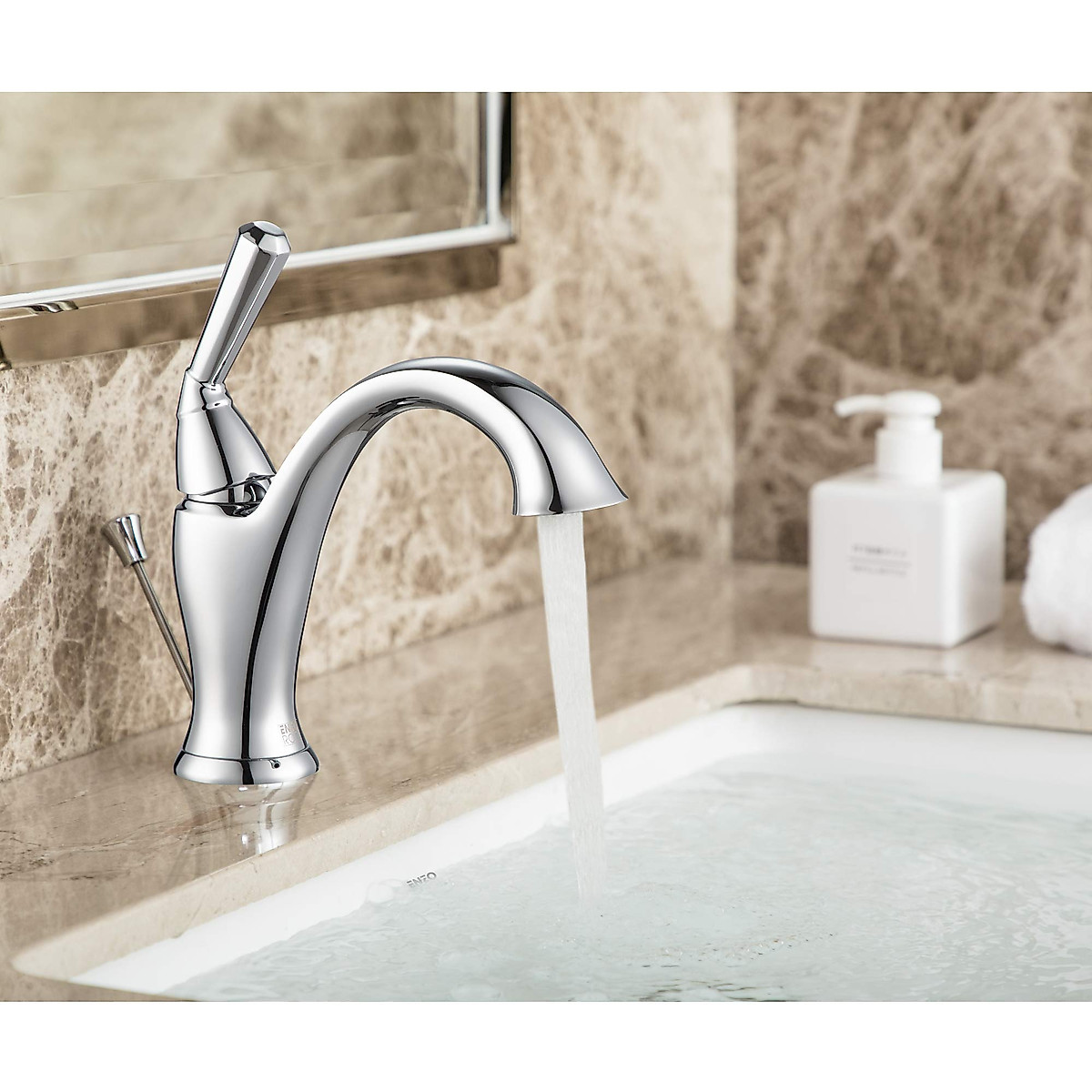 ENZO RODI Solid Brass Bathroom Faucet Polished Chrome, Single Handle Bathroom Sink Faucet with Metal Lift Pop-up Drain Assembly, Deck Plate Included