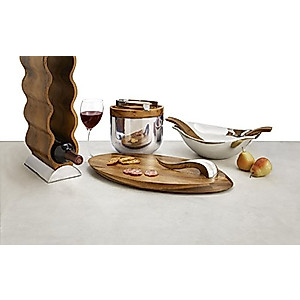 nambe Swoop Cheese Board with Knife | Made of Acacia Wood and Stainless Steel | Large Serving Set | Charcuterie and Butter Board | Serving Platter Hostess Gift in Box | Designed by Aaron Johnson