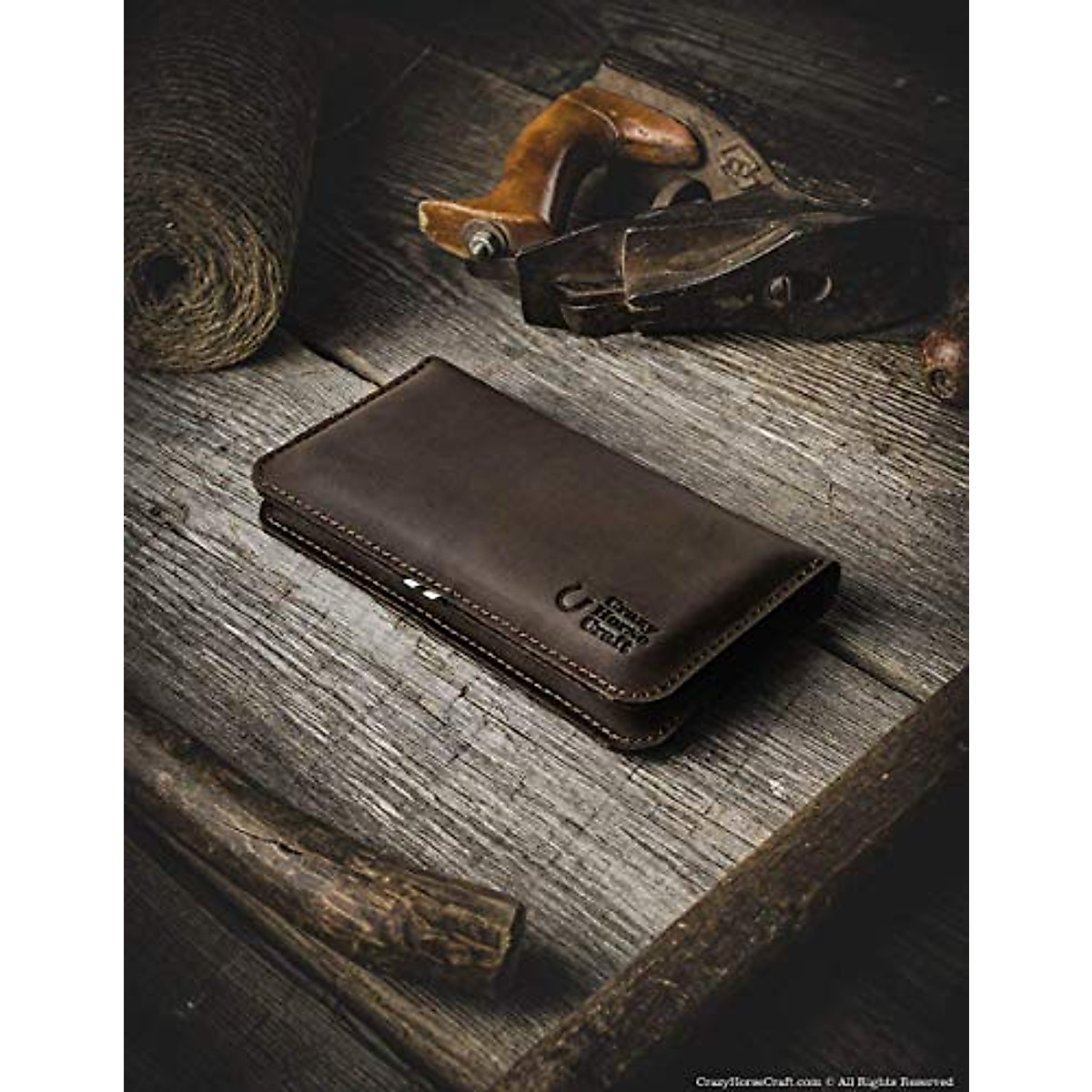 Leather Wallet for iPhone 14 Pro / 14 Plus, 14/13 / 12 Pro Max, 13/12 Mini, Sleeve for Two Phones, Wood Brown, Handmade Phone Cover SE, 12, 11 Pro Max/Xr/Xs/8,7,6s,X Wool Felt, Crazy Horse Craft