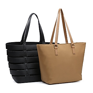 2Pcs Women Tote Handbag Oxford Cloth Purse Top Handle Work Bag Large Capacity Shoulder Bag For Work(Black)