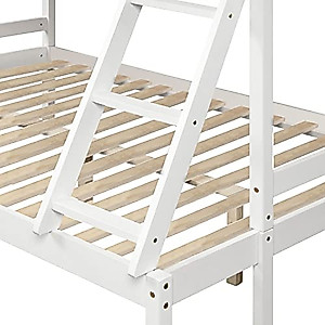 Twin Over Full Bunk Bed with Ladder & Safety Guard Rails,Solid Wood Bunk Beds for Dorm,Bedroom,Guest Room, Can Be Separated Into Twin/Full Size Bed
