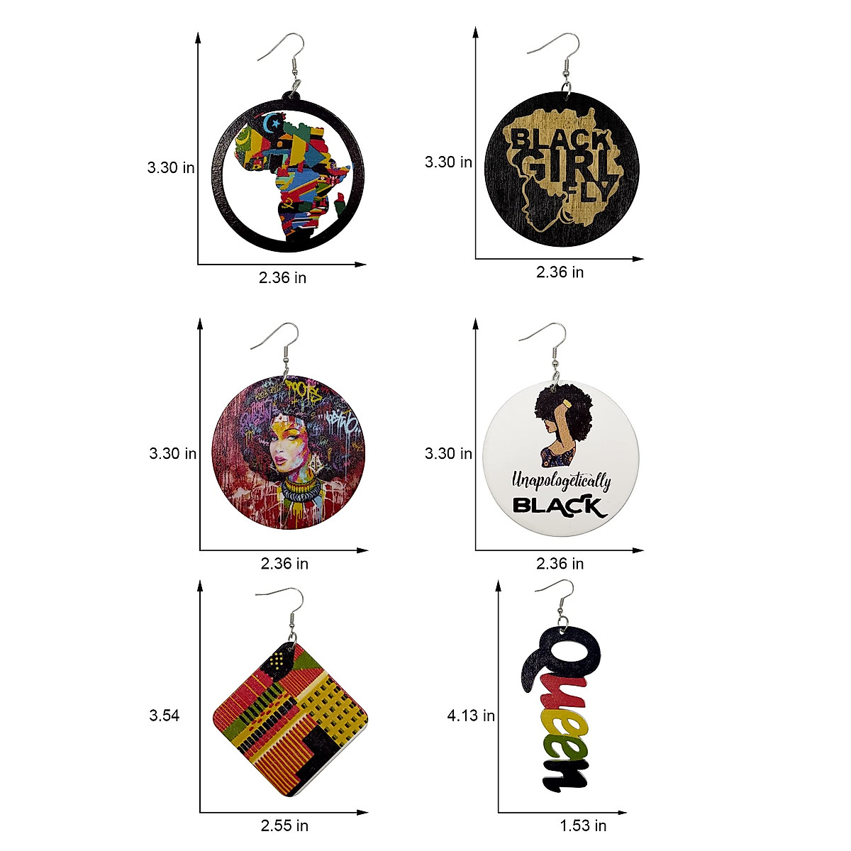 African Earrings for Women Wooden Round Map Painted Drop Earrings for Black Women (Style-A, Wood)