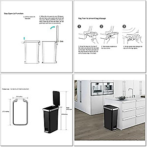 10.5 gal Plastic Slim Kitchen Step Trash Can, Black, 17.30" L x 9.80" W x 24.60" H
