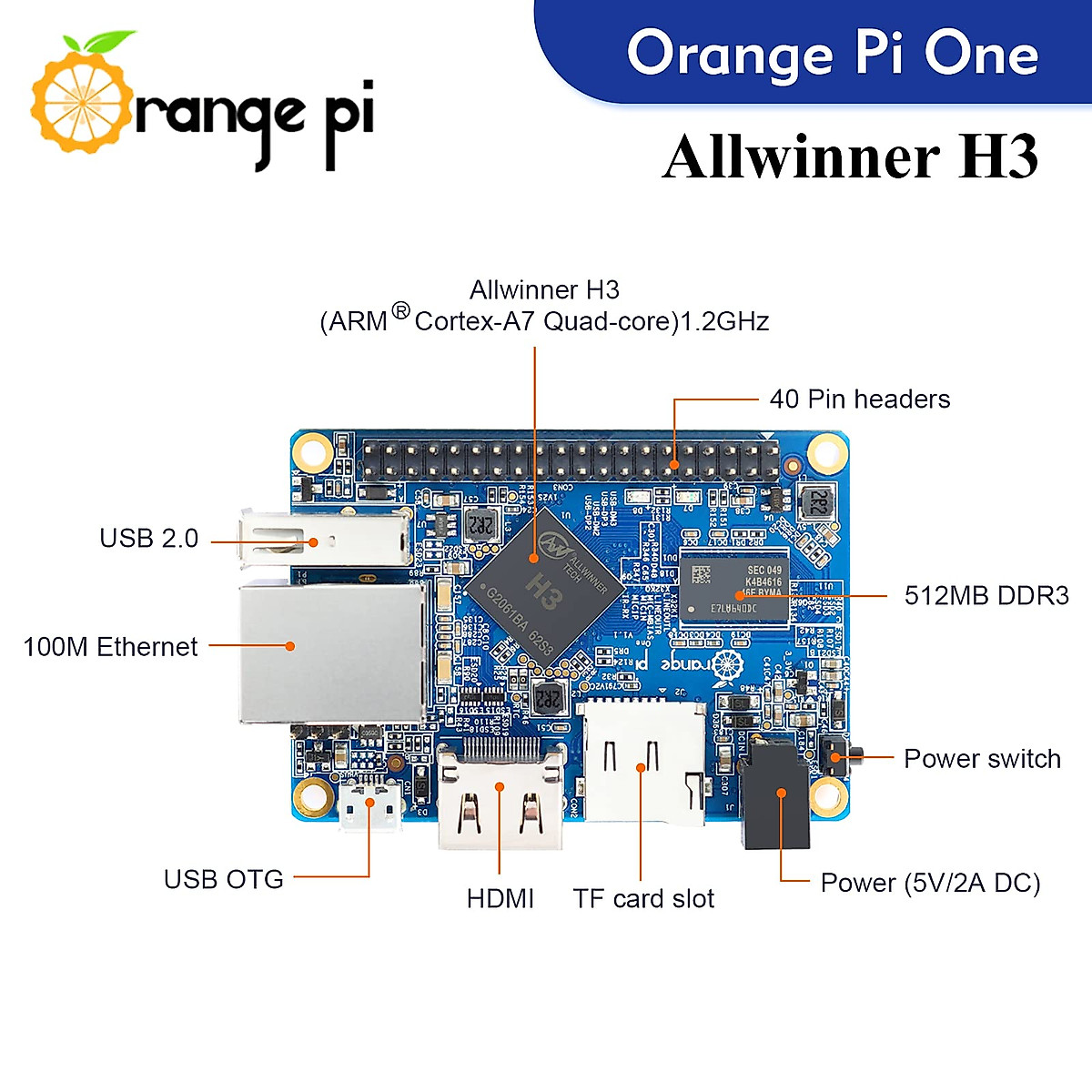 Orange Pi One Single Board Computer 1GB DDR3 AllWinner H3 Quad Core Run Android Ubuntu Debian (One(1GB)+Case+Power Supply)
