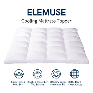 ELEMUSE RV King Mattress Topper for Back Pain, Extra Thick Mattress pad Cover, Plush Soft Pillowtop with Elastic Deep Pocket, Overfilled Down Alternative Filling