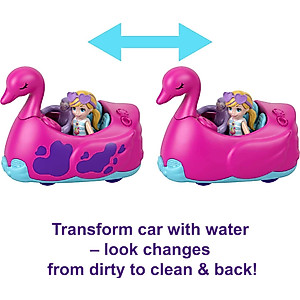 Polly Pocket Playset, Pollyville Flamingo Fun Car Wash with 2 Micro Dolls, Toy Car, Water Play & Color-Change Accessories