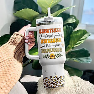 99WHALE Tumbler 40 Oz With Handle Lid And Straw, Auntie Rainbow Leopard, Rainbow Travel Coffee Mug Cup, Aunt Gifts, Cups For Black Gift Daisy Print Ever Handle Coffee Best Heart