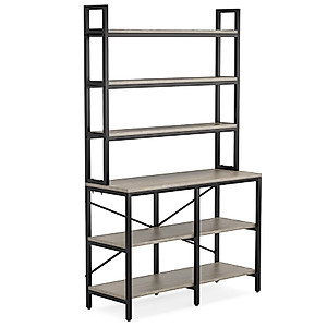 Tribesigns 6-Tier Bookshelf,Industrial Bookcase with Open Shelf,6 Shelf Storage Rack with X-Shaped Frame,Rustic Book Shelf for Living Room, Bedroom,Home, Office (1, Retro Gray)