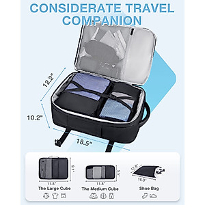 BAGSMART Travel Laptop Backpack, 40L Expandable Airline Approved Carry On Backpack, 17 Inch Luggage Backpack Suitcase with Packing cubes, Water Resistant Weekender Black Backpack with Shoe Bag, Black