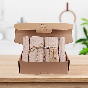 Püskül - 4 Pieces Waffle Towel Sets for Bathroom, Premium Organic Turkish Cotton 2 Hand Towels 2 Bath Towels Set (Beige)