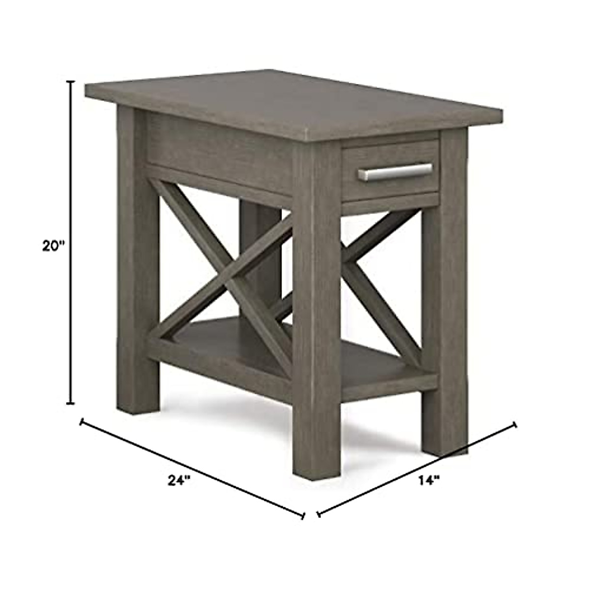 SIMPLIHOME Kitchener SOLID WOOD 14 inch wide Rectangle Contemporary Narrow Side Table End Table in Farmhouse Grey with Storage, 1 Drawer and 1 Shelf