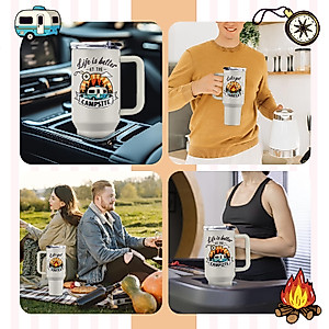 Uibunoo Gift Idea for Campers, Life Is Better at the Campsite Tumbler with Handle, 40 Oz Stainless Steel Camp Tumbler, Camper Gifts for Campers Women Men, Camping Lovers, Camp Gift for Birthday