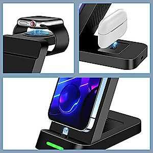 Charging Station for iPhone Multiple Devices, 3 in 1 Wireless Charging Dock Stand Compatible with Apple Watch Series 8 7 6 SE 5 4 3 2 & iPhone 14 13 12 11 Pro Max Xs XR 8 7 Plus Airpods with Adapter