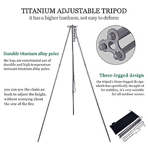 iBasingo Outdoor Titanium Pot with Lid Folding Handle Camping Hanging Cookware Hiking Picnic Ultralight Bowl Tableware (Ti9013O-Tripod)