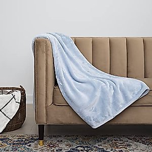 Dwell Studio Throw Blanket- Soft, Decorative Blankets for Bed or Couch, Cozy Throws for Sofa, Plush Light Blue Fleece Throw, 50 inches x 60 inches, with Wood Hanger