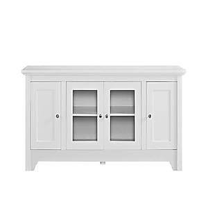 Walker Edison Wood Universal TV Stand with Storage Cabinets for TV's up to 58" Flat Screen Living Room Entertainment Center, White, White