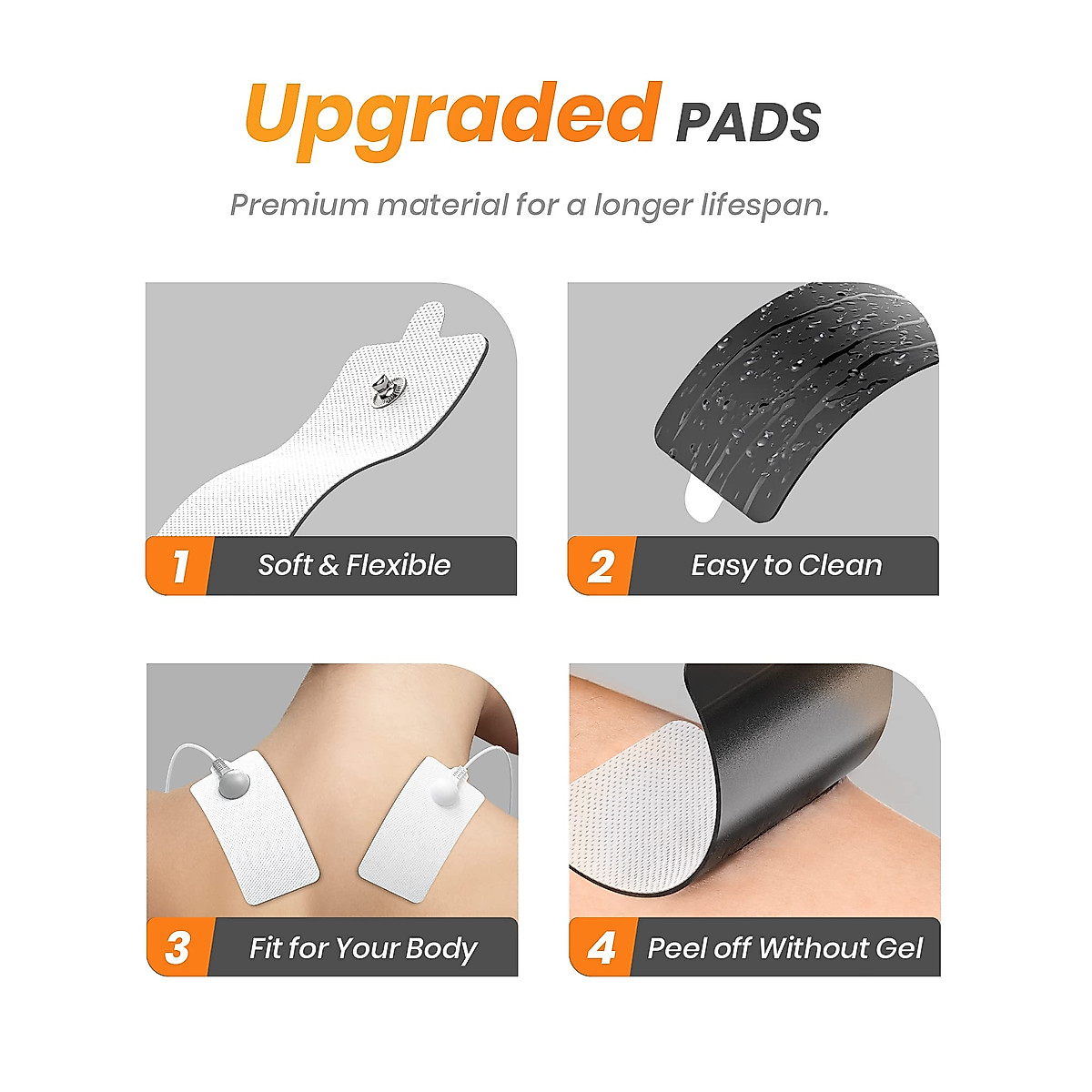 10-Pack TENS Unit Replacement Pads, Rectangular Snap TENS Electrode Pads with self-Adhesion for 50 Times, AVCOO Latex-Free 1.8"X3.8" TENS Pads Compatible with TENS EMS Devices Use 3.5mm Button Leads