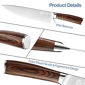 IBEIKE 7-Piece Kitchen Knife Set, Professional Japanese Kitchen Knives, High Carbon Stainless Steel Sharp Blades with Well Balanced and Ergonomic Wood Handle for Chef Knife Set