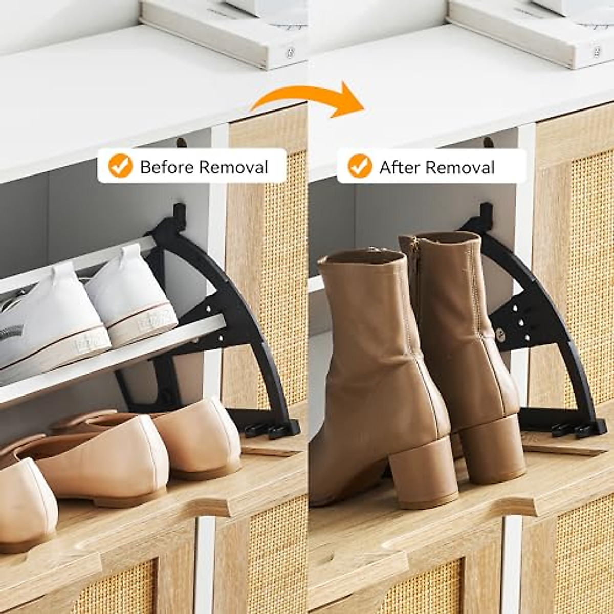 IDEALHOUSE Natural Rattan 4 Flip Door Shoe Cabinet Organizer Freestanding, Shoe Rack Storage Cabinet for Entryway with 3-Tier Adjustable Shelves for Slippers, Sneakers, Heels, Boots