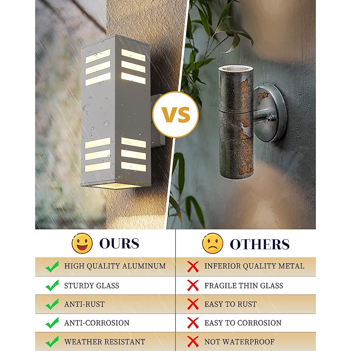 harriet Outdoor Wall Lights, Modern Outdoor Wall Sconces Aluminum Waterproof, 13" Rectangular Porch Light Up and Down Lighting for Outdoor Wall Mount, White