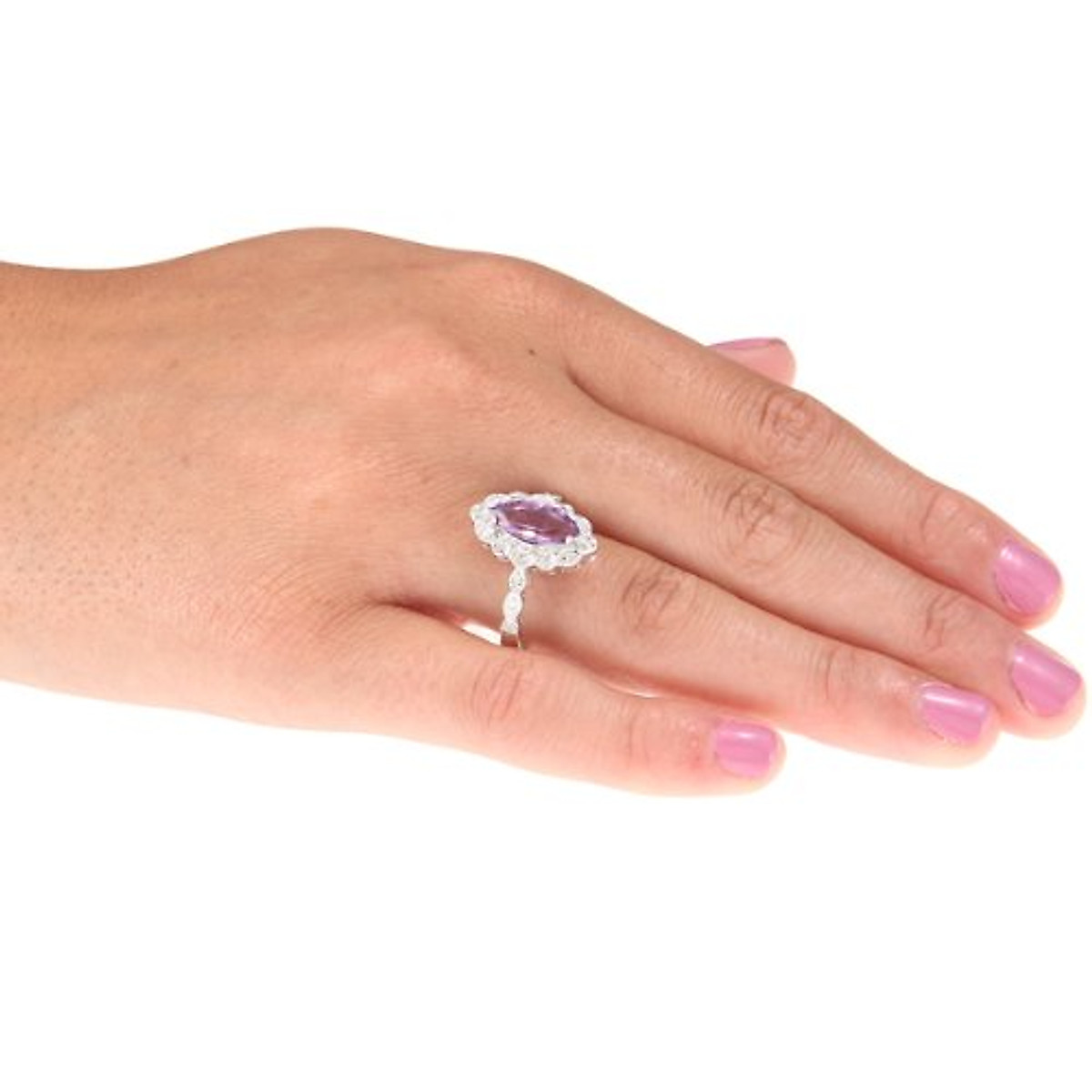Sterling Silver Vintage Style Marquise Amethyst and Diamond Ring (1/4 TDW)