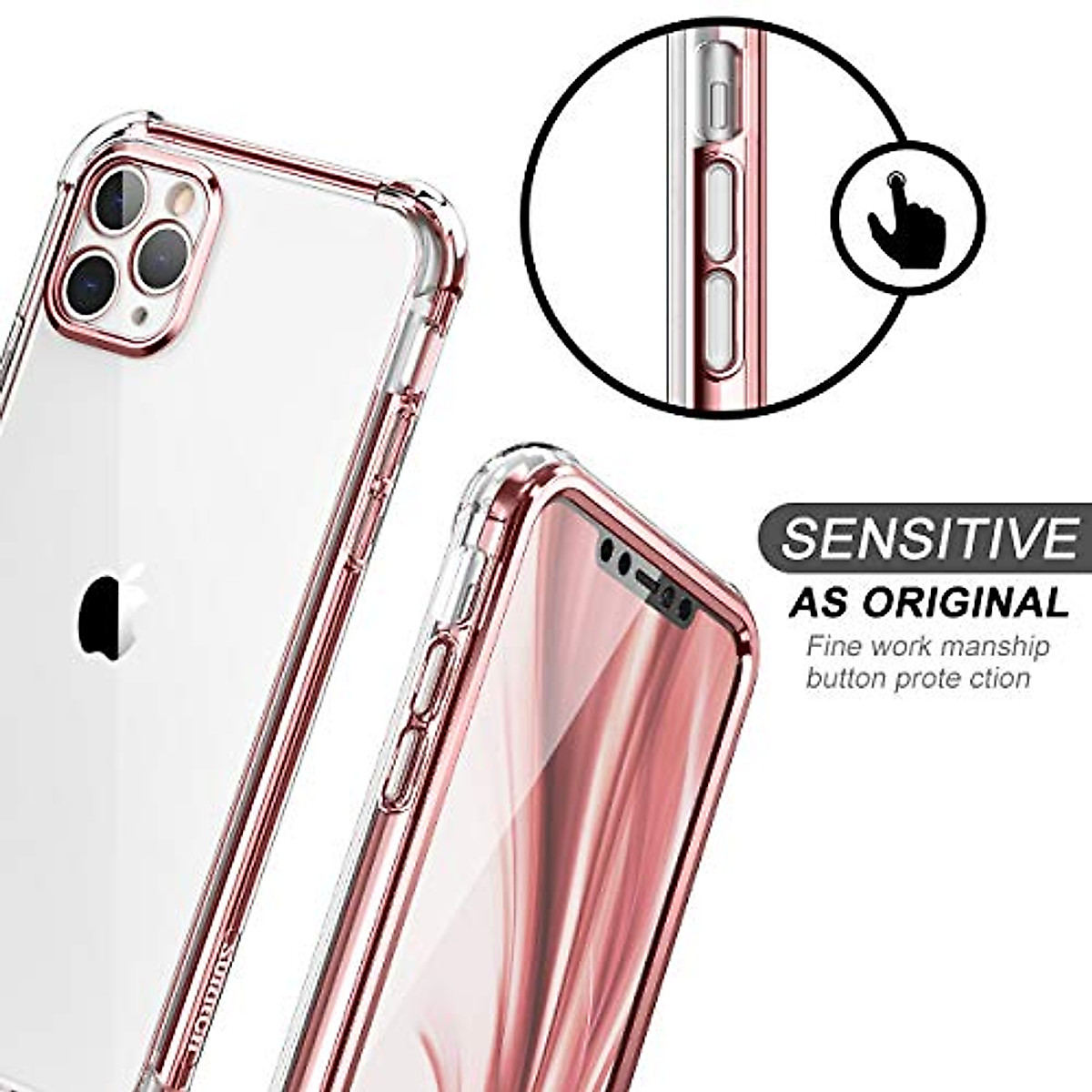 SURITCH Compatible with iPhone 11 Pro Max Clear Case,[Built in Screen Protector][Camera Lens Protection] Full Body Protective Shockproof Bumper Rugged Cover for iPhone 11 Pro Max 6.5 Inch (Rose Gold)