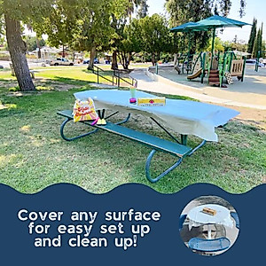 Thick White Plastic Disposable Plastic Tablecloth Roll with Easy Slide Cutter | 54 in Wide | Cover Square, Round, Foldable, Rectangle Table for Party, Birthday, Indoor, Outdoor, Events