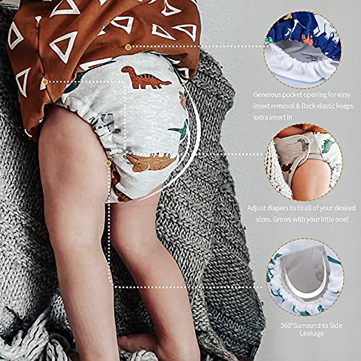 BIG ELEPHANT Baby Cloth Diaper Cover - 4 Pocket Diaper Case with 4 Color Changing Inserts Adjustable Reusable 18-36 Month