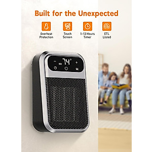 GiveBest 800W Wall Outlet Space Heater with Remote,LED Display Small Plug in Electric Heater with Adjustable Thermostat and Timer for rv and Home Office Bathroom Indoor Use