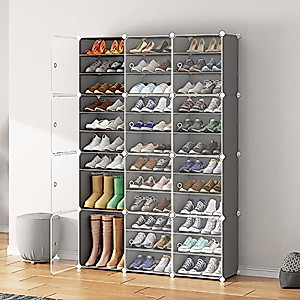 VIPZONE Shoe Rack Organizer Shoe Organizer Shoe Storage Cabinet Narrow Standing Stackable Space Saver Shoe Rack,72 Pairs, Grey