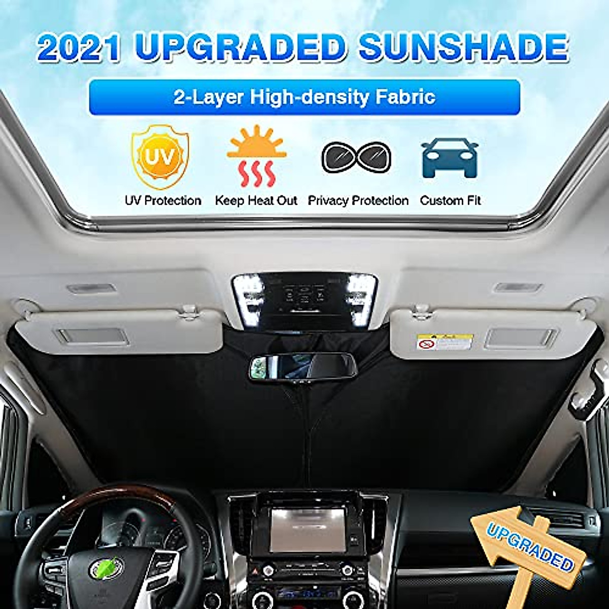 T TGBROS Windshield Sunshade for 2017 2018 2019 2020 2021 Chrysler Pacifica Minivan Window Sun Shade Foldable Sun Shield Upgrade Reflective Polyester Cover Block Heat and Sun