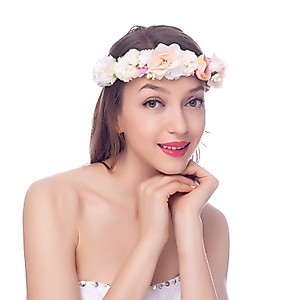 Women Rose Flower Headband Floral Crown Garland Halo Wedding Festivals Photo Props (Multicolor)