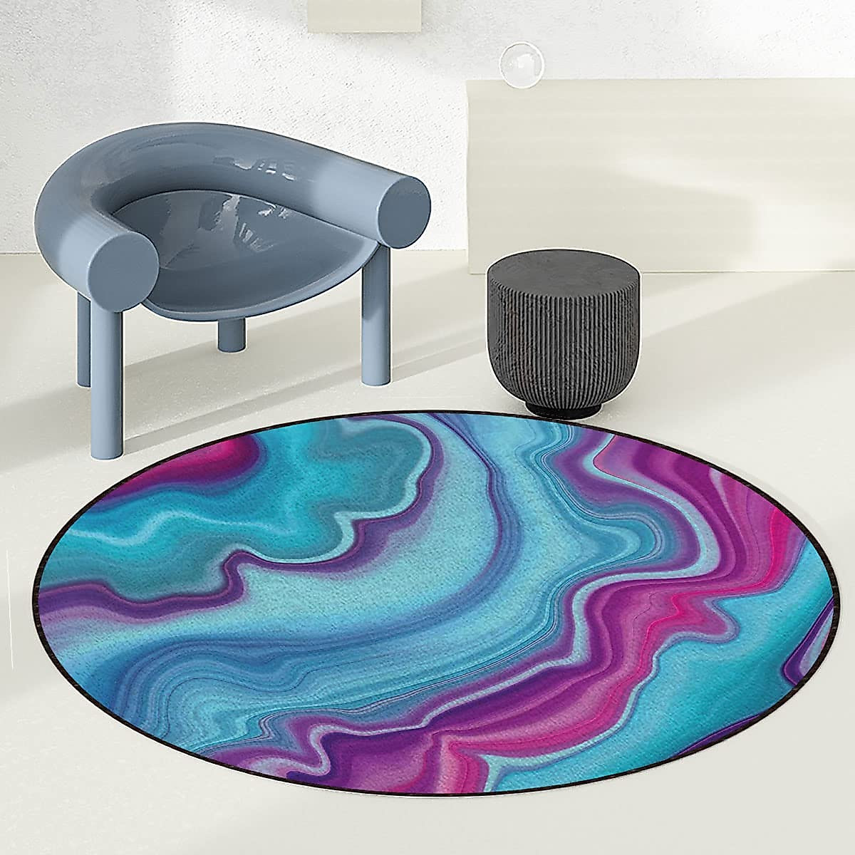 Round Home Office Computer Hardwood Floor Protector Mat Soft Thick Low Pile Gaming Rolling Desk Chair Mat Carpet Marble Print Abstract Color Formation Aqua Pink,Diameter 39 in