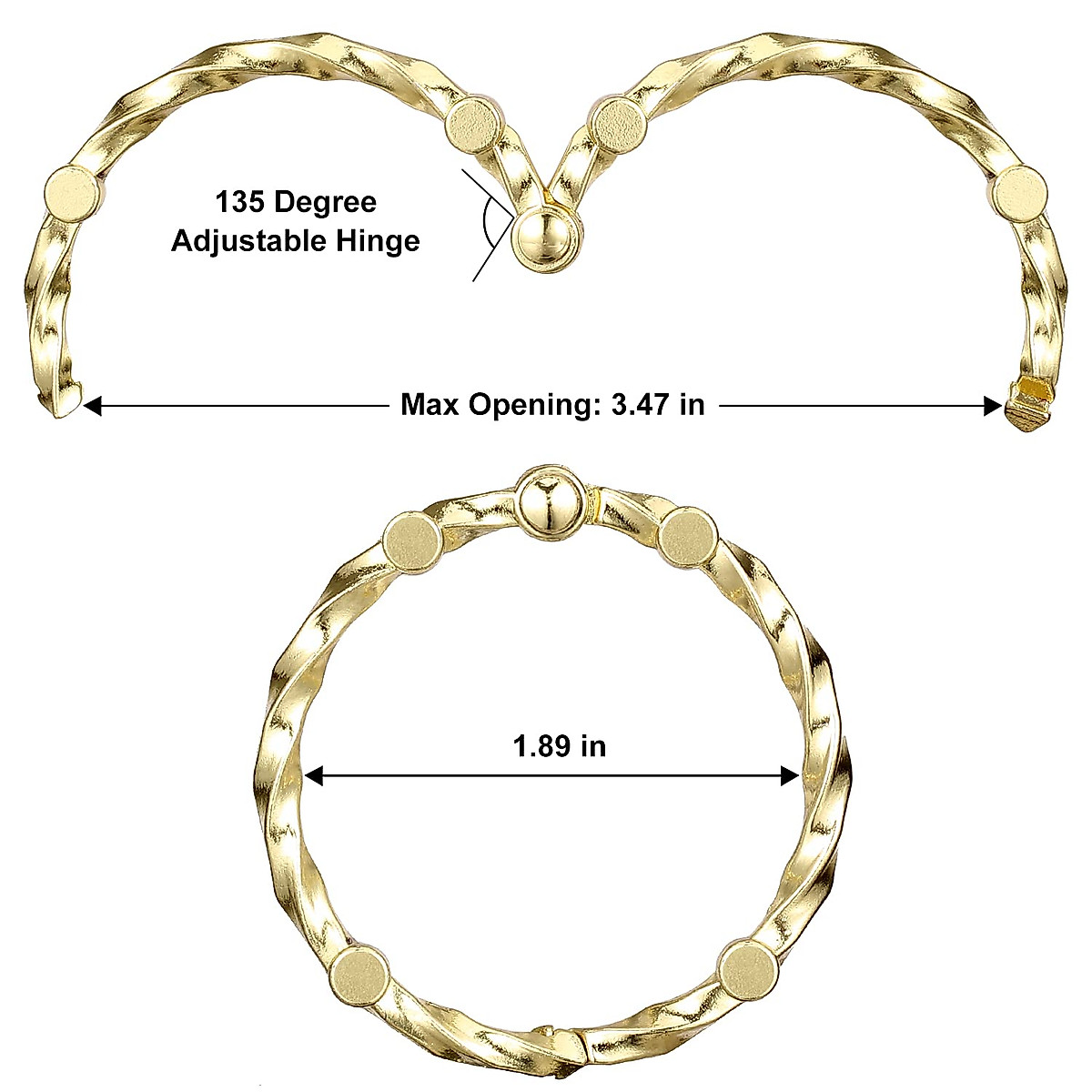 CHICTIE Gold Shower Curtain Rings, Brass Rustproof Decorative Shower Hooks for Bathroom Shower Curtain Rods, Set of 12 Premium Metal Shower Rings Hangers HK5# Circle Ring Design