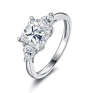DYUNQ Three Stone Engagement Rings Princess Cut Diamond Wedding Ring Sterling Silver Cubic Zirconia CZ 1.6 Carat Ring