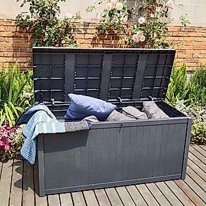 OVASTLKUY Outdoor Storage Box 120 Gallon for Patio Furniture Cushions and Gardening Tools Deck Box Organization and Storage for Garden (Grey)