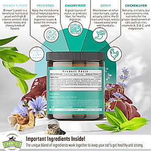 Strawfield Pets' Pre + Probiotic Powder for Cats with Catnip Probiotic for Cats Diarrhea Relief Supplement Natural Chicken Liver Flavor 120 Grams / 120 Scoops
