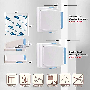 Sliding Glass Door Child Lock - OKEFAN 4 Pack Baby Safety Slide Window Locks for Kids Proof Patio Closet Doors No Drilling Tools Needed (Blue)