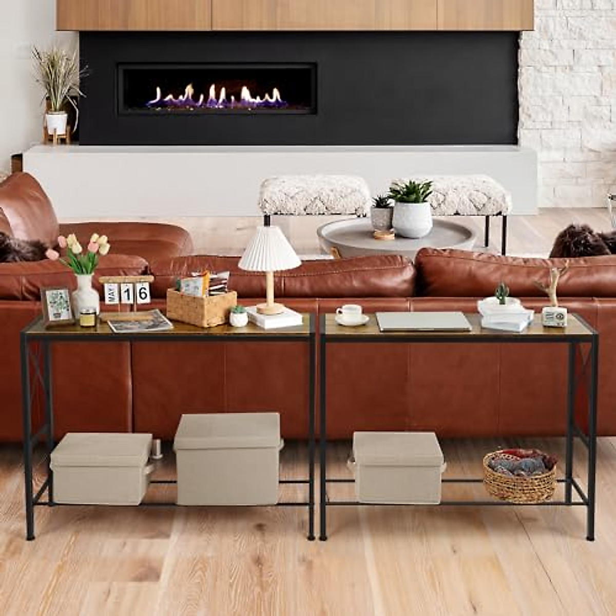 Console Table Small Industrial Entryway Table 41" Wood Sofa Table, Console Table with Metal Frame, Entrance Table for Hallway, Living Room, Foyer, Behind Couch Table Skinny Entryway Table