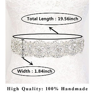 Partisout Rhinestone Bridal Belt Wedding for Bride Dress Rhinestone Belts for Dresses for Wedding Dress Silver Belt. (Silver 310)